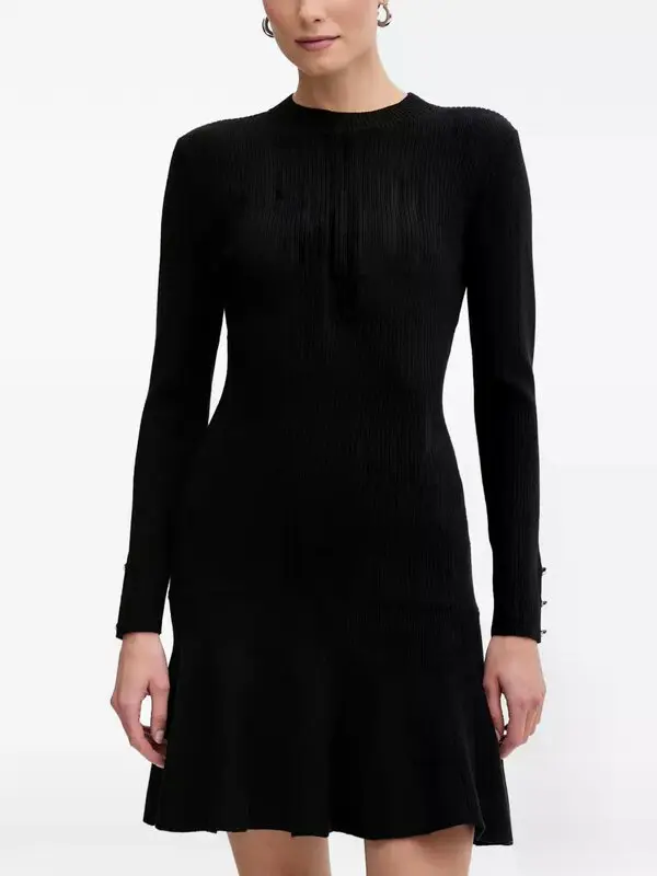 MORGAN Ribbed-knit Button-cuff Mini Dress