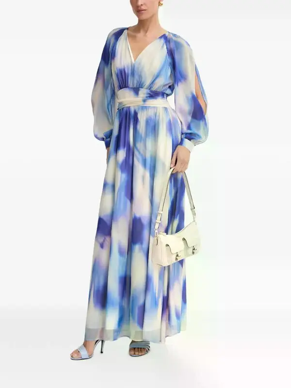 MORGAN Abstract Print Maxi Dress With Slit Sleeves - Blue