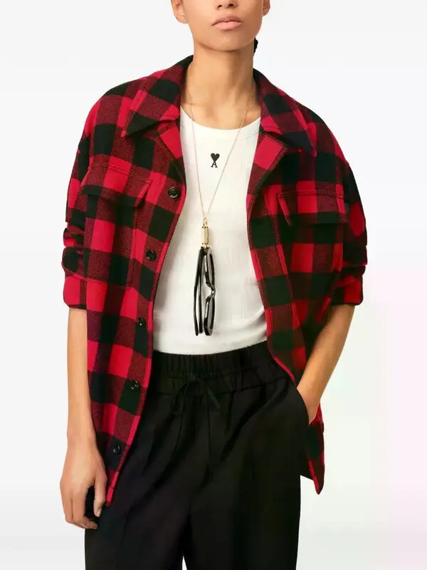 AMI Paris Wide Checkered Wool Overshirt