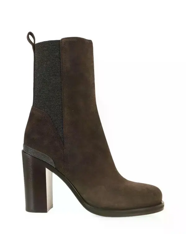 Brunello Cucinelli Monili-chain Suede Ankle Boots - Brown