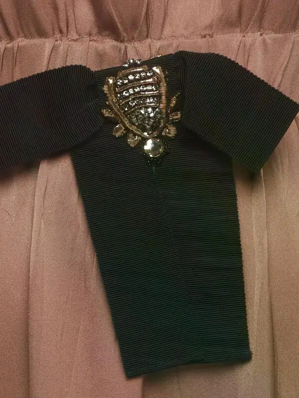 Gucci V-neck Midi Dress With Embellished Bow Detail