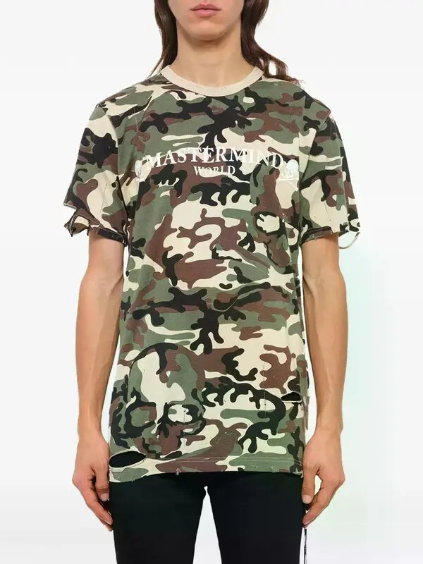 MASTERMIND WORLD Camo-print Distressed T-shirt