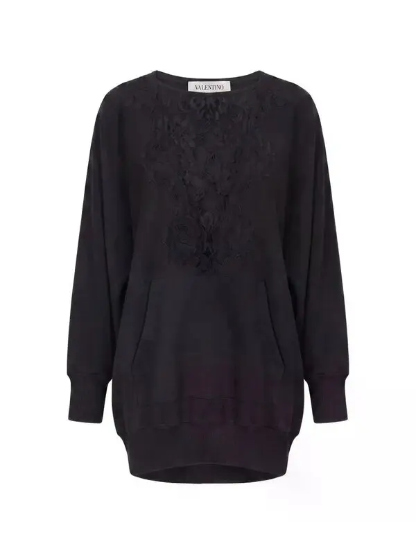 Valentino Garavani Lace-panelled Drop-shoulder Sweatshirt - Black
