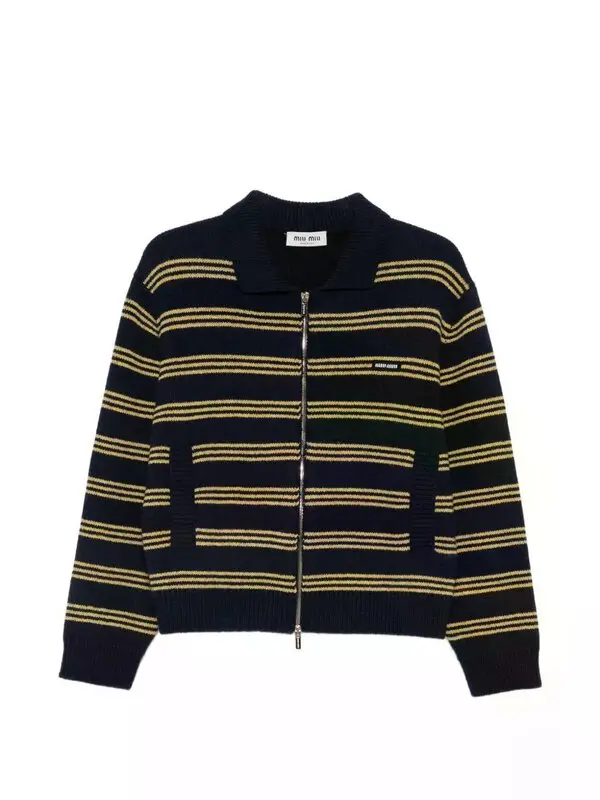 Miu Miu Striped Zip-up Cardigan - Blue