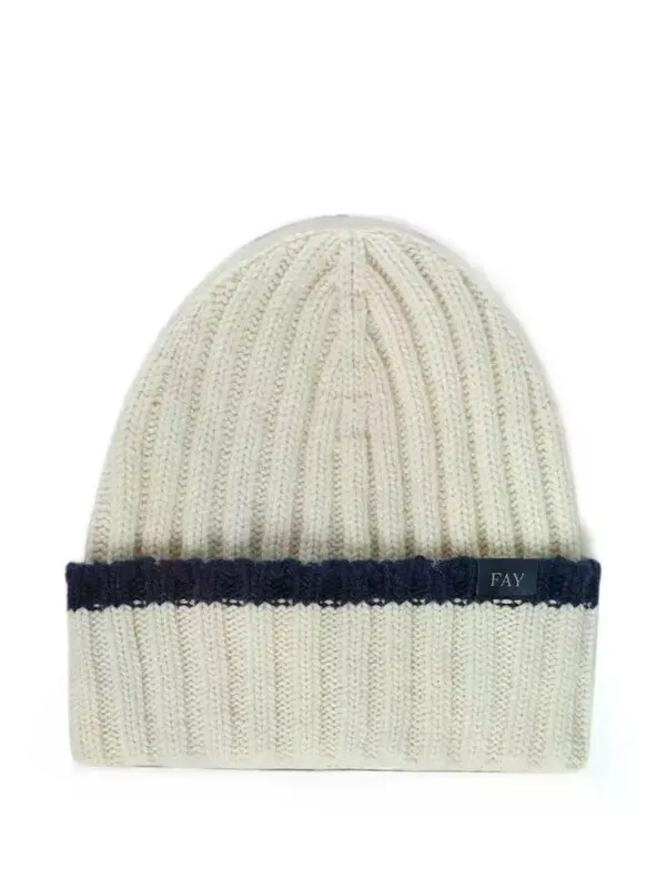 FAY Ribbed-knit Stripe Beanie Hat - Neutrals