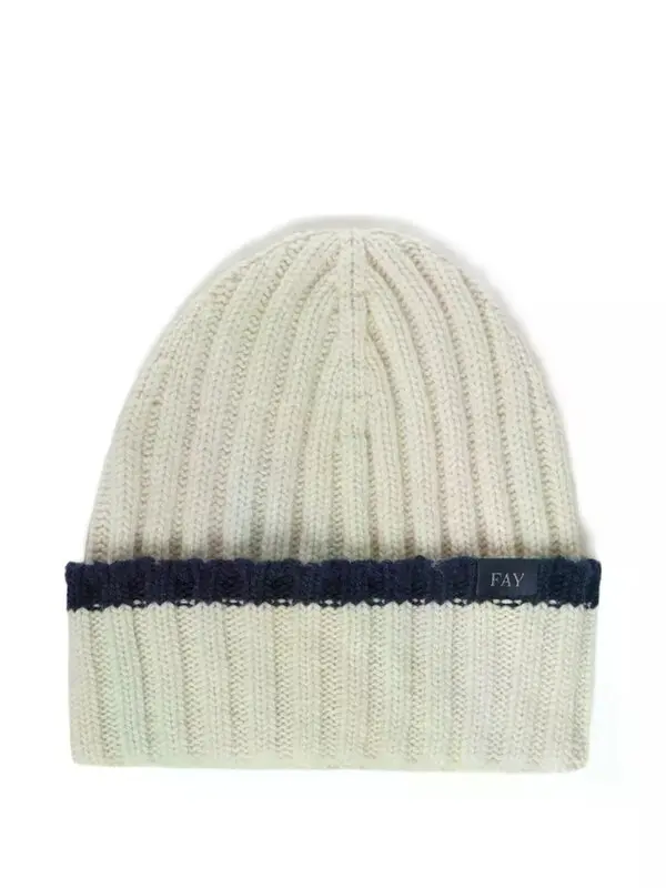 FAY Ribbed-knit Stripe Beanie Hat