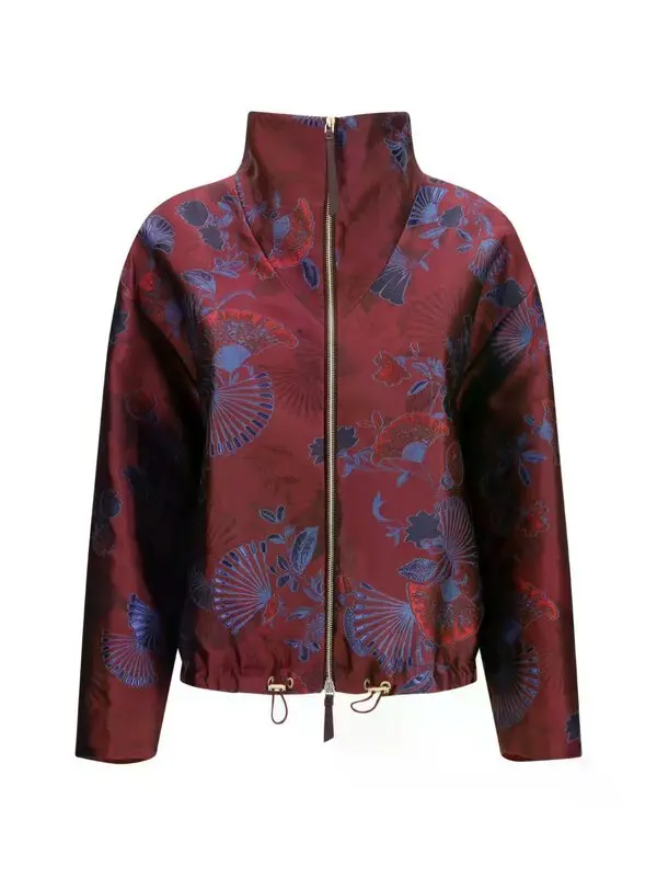 Giorgio Armani Floral Jacquard Funnel Neck Coat