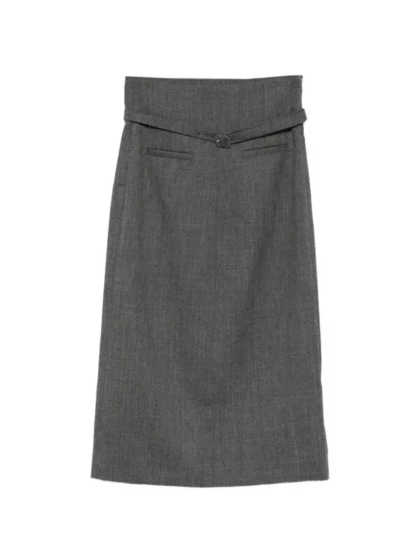 AMI Paris Belted Buckled Midi Skirt - Grey