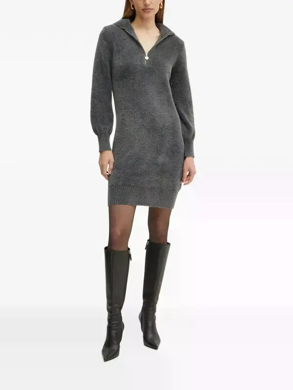 MORGAN Quarter-zip Fuzzy-knit Mini Dress