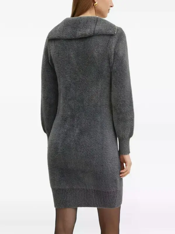 MORGAN Quarter-zip Fuzzy-knit Mini Dress