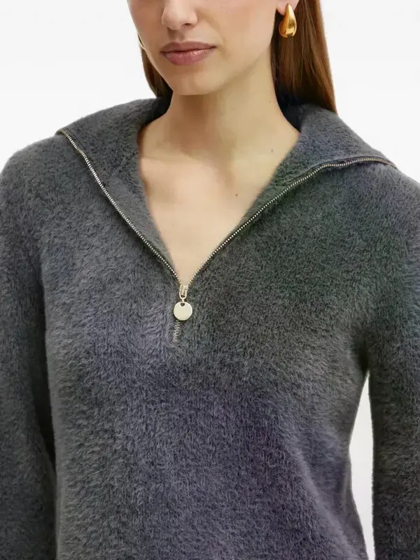 MORGAN Quarter-zip Fuzzy-knit Mini Dress