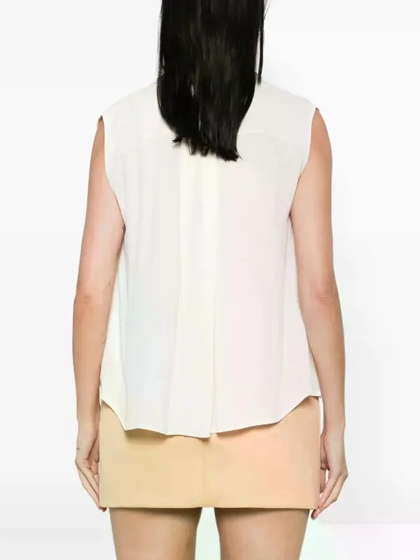 Imperial Sleeveless V-neck Top With Classic Collar And Box Pleat Detail
