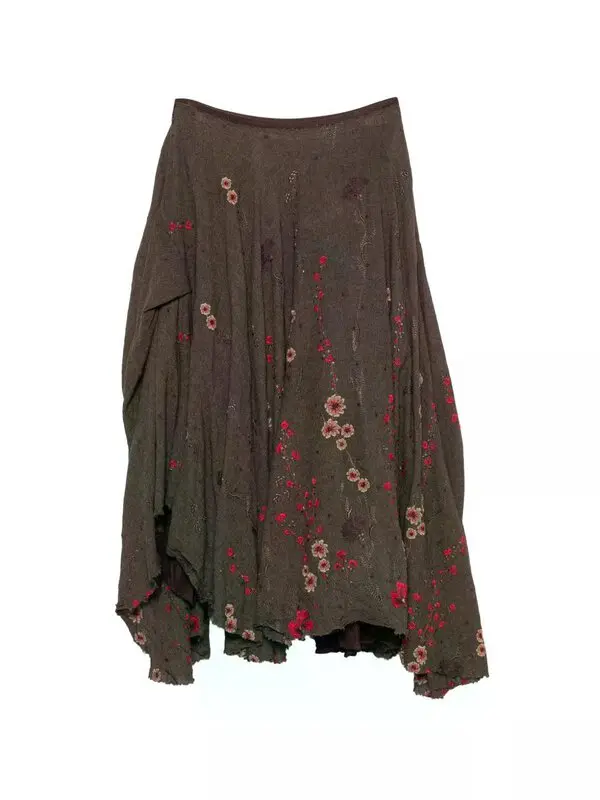 MARC LE BIHAN Floral-embroidered Raw-edge Midi Skirt
