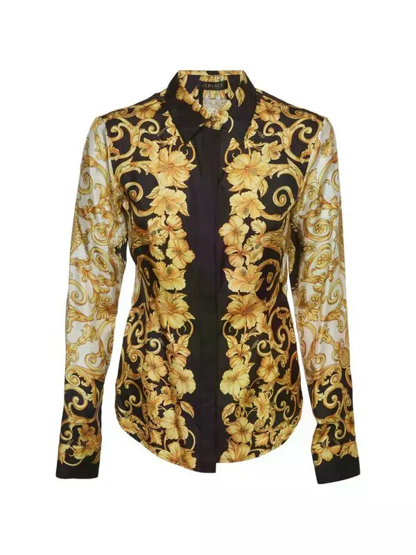 Versace Barocco-print Silk Shirt - Black