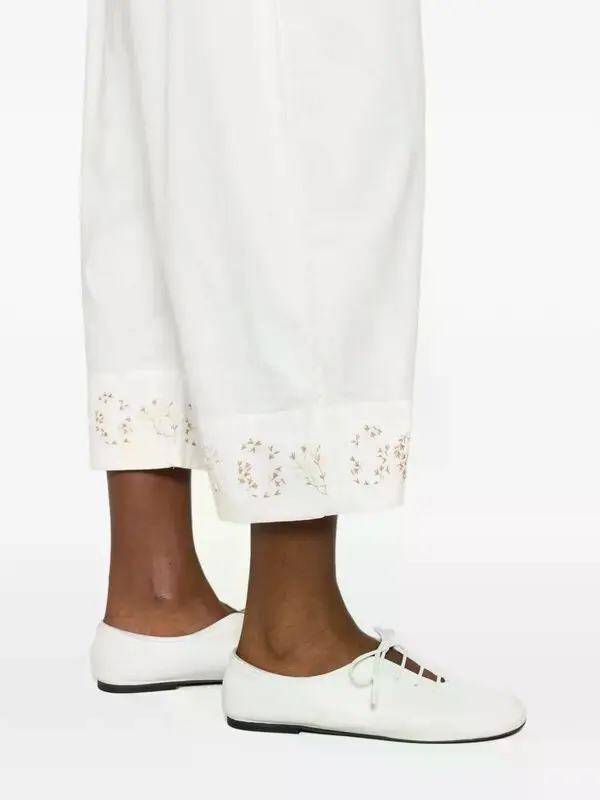 AODRESS Embroidered Hem Cropped Trousers