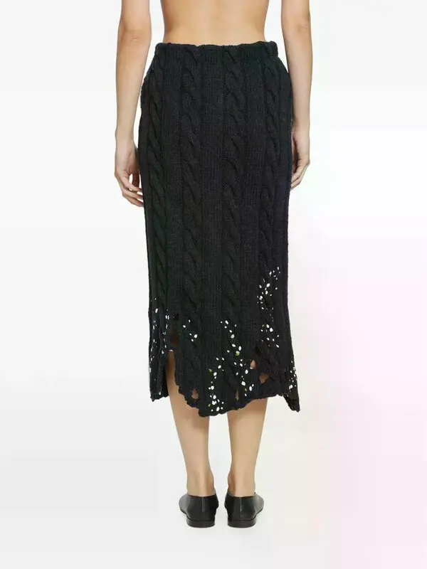 PILLINGS Embroidered Cable-knit Midi Skirt