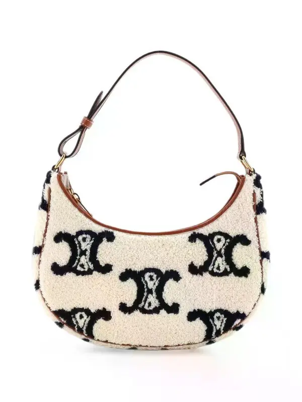Celine Ava Hobo Bag Triomphe Embroidered Boucle Textile - Neutrals