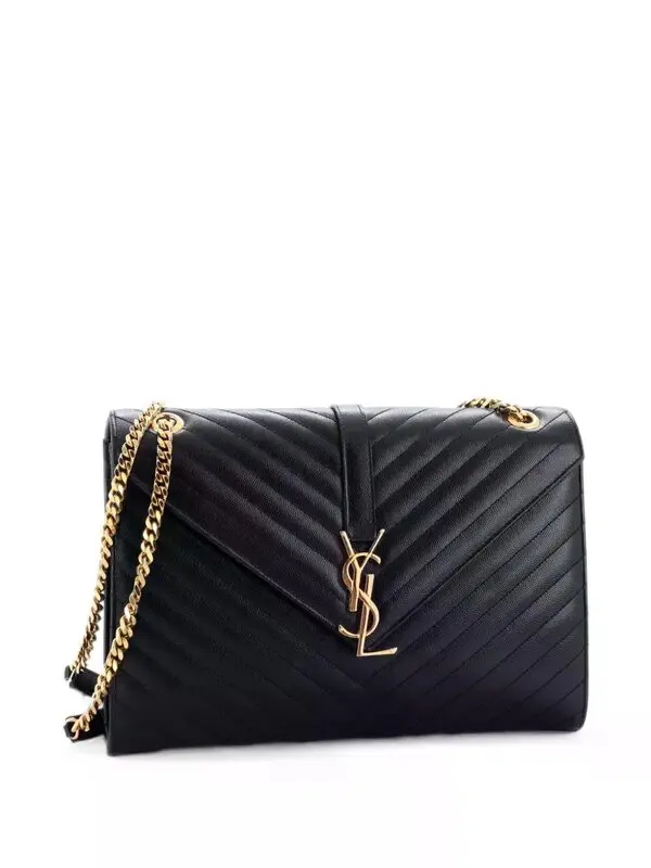 Saint Laurent Classic Monogram Envelope Satchel Matelasse Chevron Leather Large Shoulder Bag