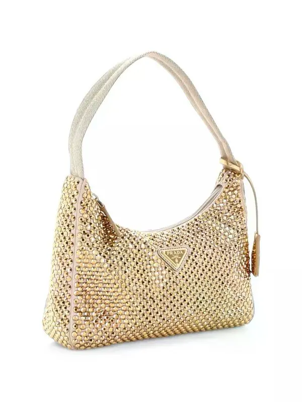 Prada Re-edition 2000 Crystal Embellished Satin Mini Hobo Bag
