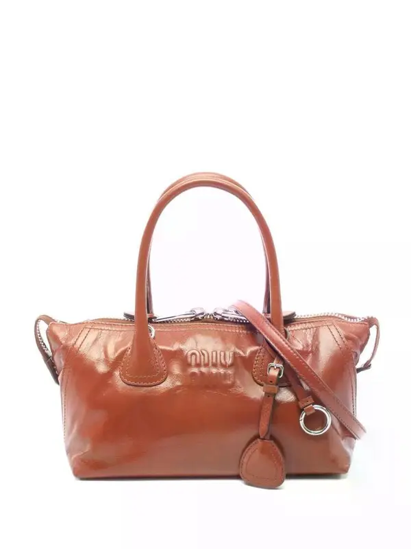 Miu Miu Leather Logo Tote Bag - Orange