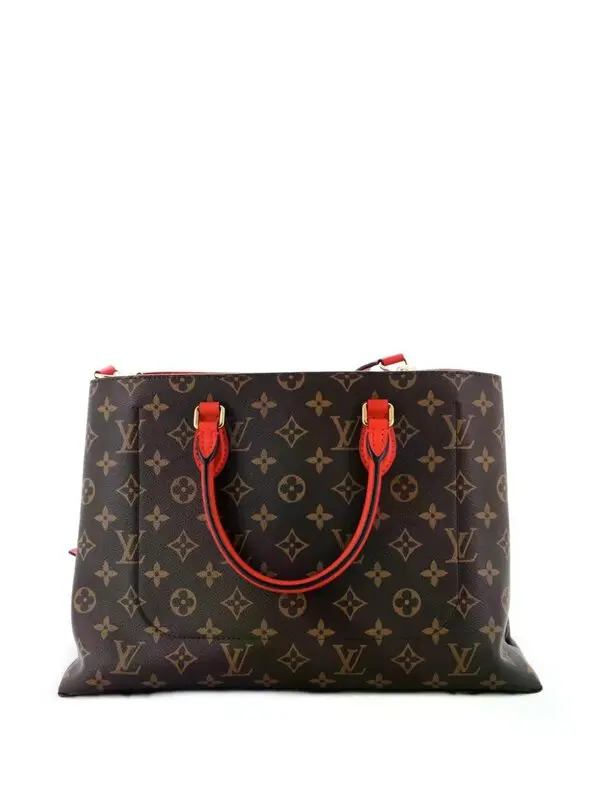 LOUIS VUITTON Flower Monogram Canvas With Leather Tote Bag - Red