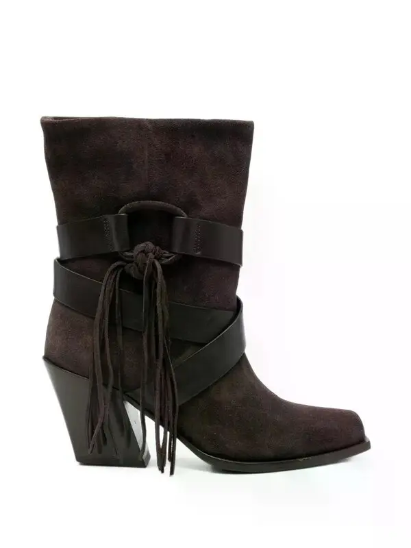 VIC MATIE Fringe Detail Strap Embellished Boots - Brown