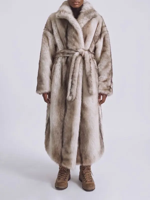 THE FRANKIE SHOP Abstract Pattern Faux Fur Long Robe Coat