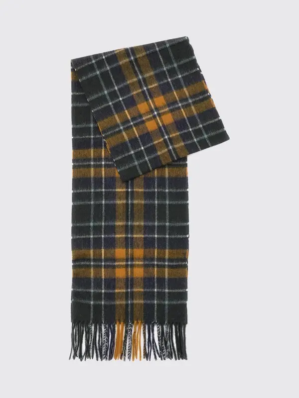 Barbour Tartan Pattern Scarf In Wool And Cashmere Blend With Fringed Edges - Brown