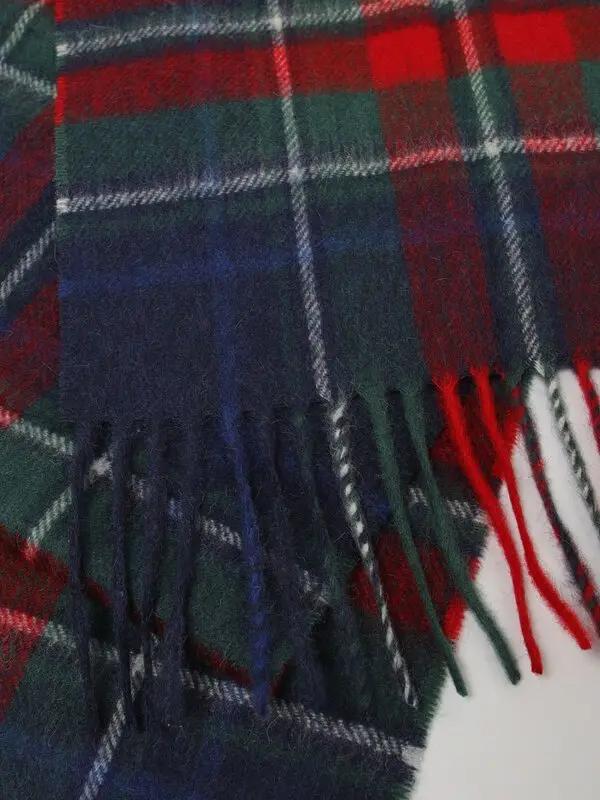 Barbour Tartan Pattern Scarf In Wool And Cashmere Blend With Fringed Edges - Green