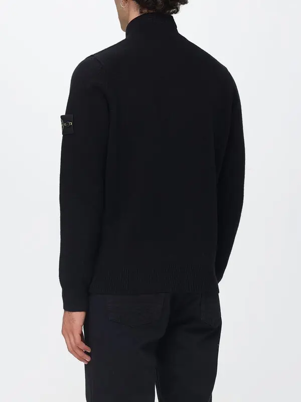 Stone Island Wool High-neck Sweater With Compass Logo Patch And Button Closure - Black