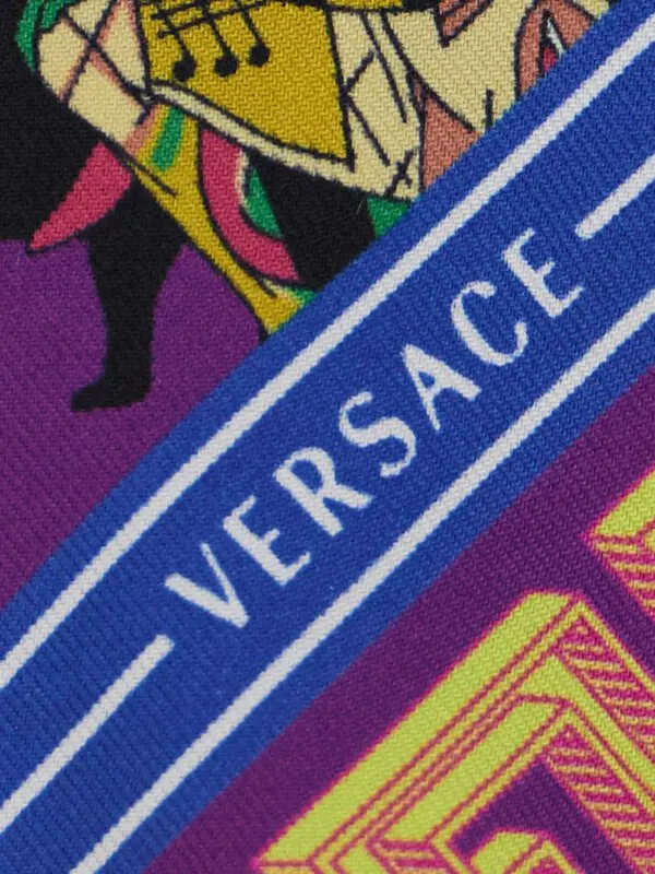 Versace Pure Silk Bandeau With Greca Graphic Print And Contrast Lettering Logo