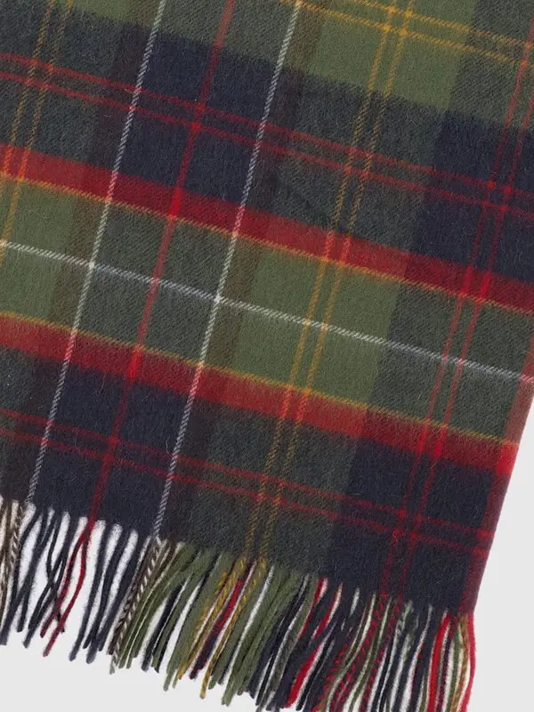 Barbour Tartan Wool Scarf With Fringed Hem - Multicolor
