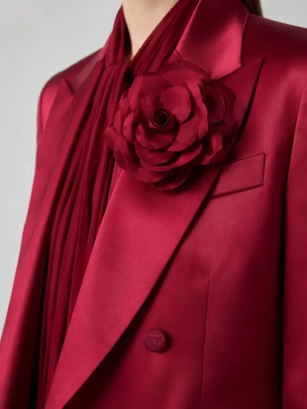 Philipp Plein Double-breasted Satin Blazer With Embellishment - Amaranth