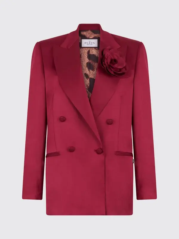 Philipp Plein Double-breasted Satin Blazer With Embellishment - Amaranth