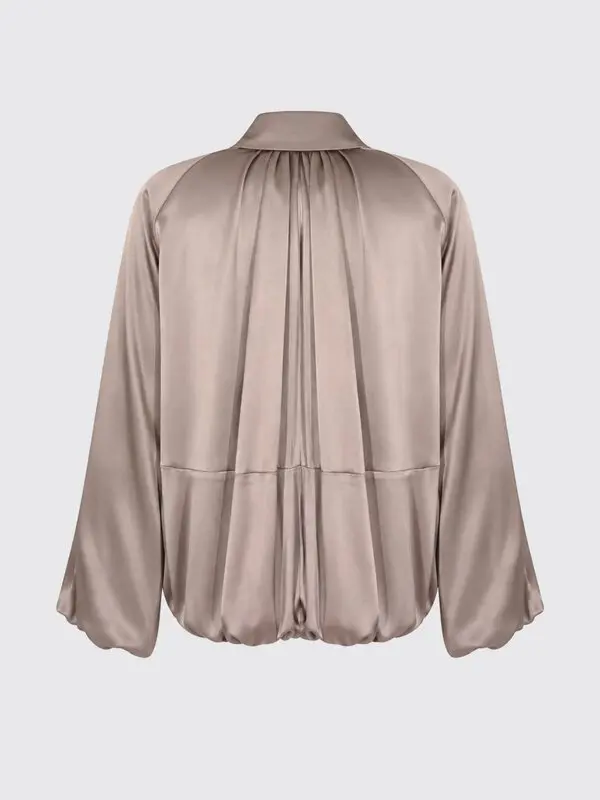 Liviana Conti Cropped Draped Satin Bomber Jacket With Balloon Sleeves - Coffee