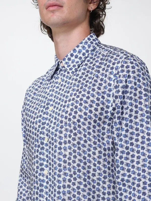 Paul Smith Slim Fit Floral Lyocell Shirt With French Collar - Navy