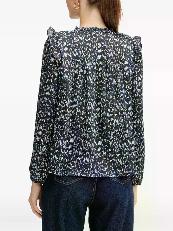MORGAN Shirred Ruffled Abstract Print Blouse