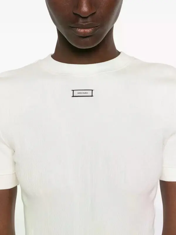 ENTIRE STUDIOS Ivory Ribbed Logo Patch T-shirt