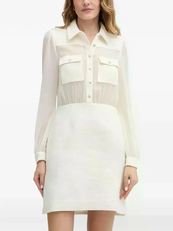 MORGAN Tweed-panelled Sheer-sleeve Mini Dress - Neutrals