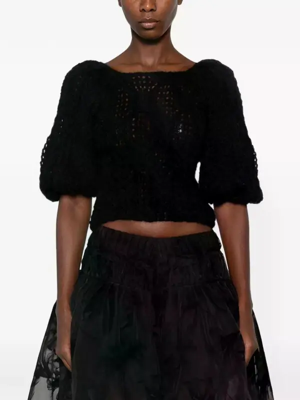 PAULINE DUJANCOURT Crochet-knit Puff Sleeve Top