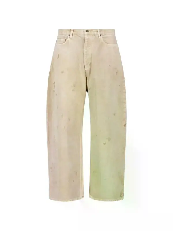 Balenciaga Distressed Paint-splatter Wide-leg Jeans - Neutrals