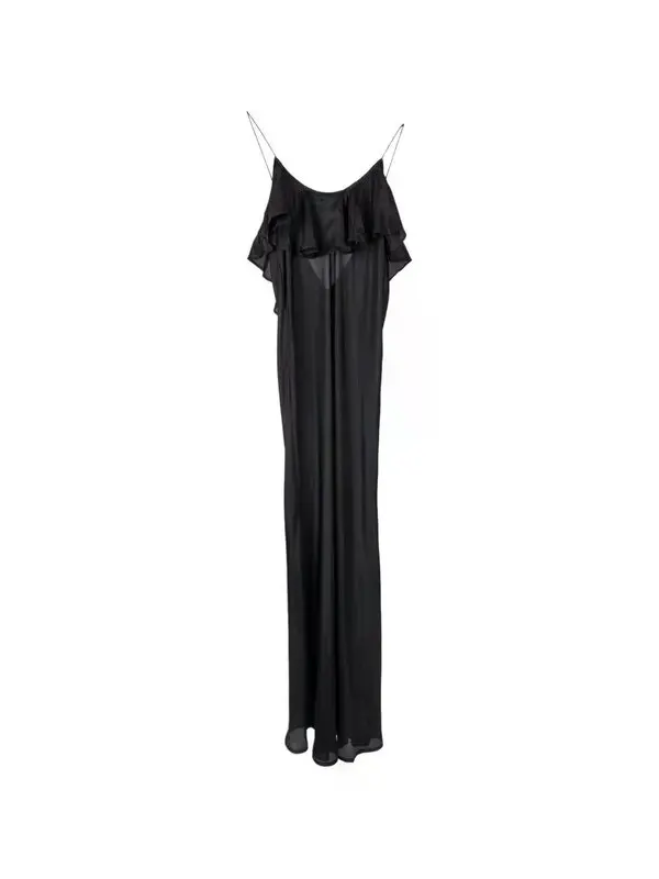 FARAH Flora Ruffled Silk Dress - Black