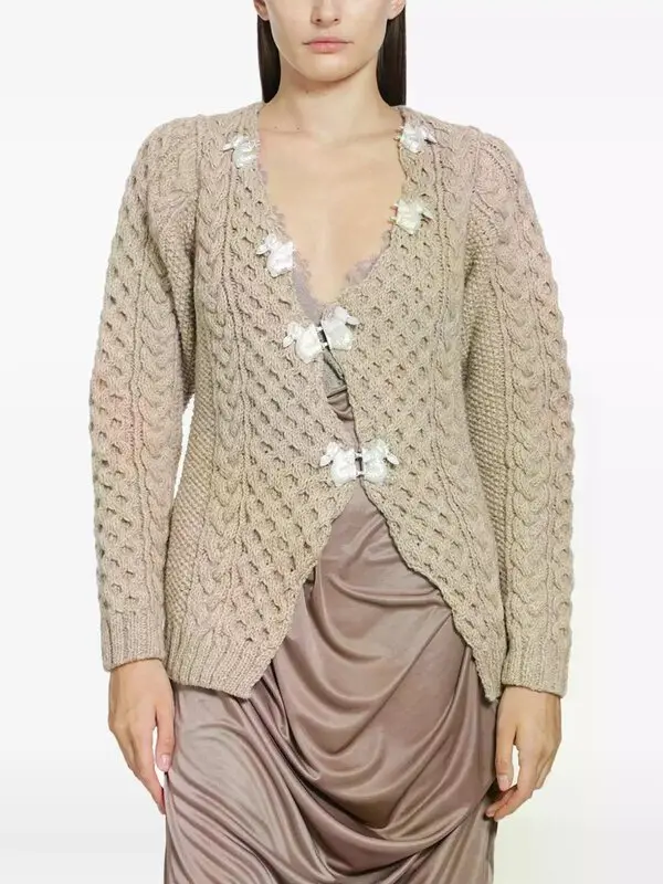 PILLINGS Cable-knit Embellished Cardigan