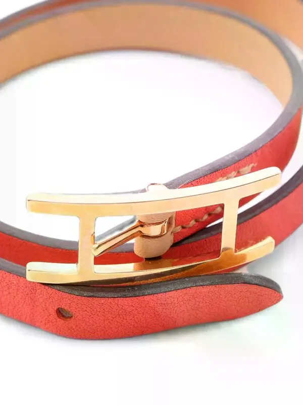 Hermès Leather Double Tour Bracelet With Gold-tone Buckle