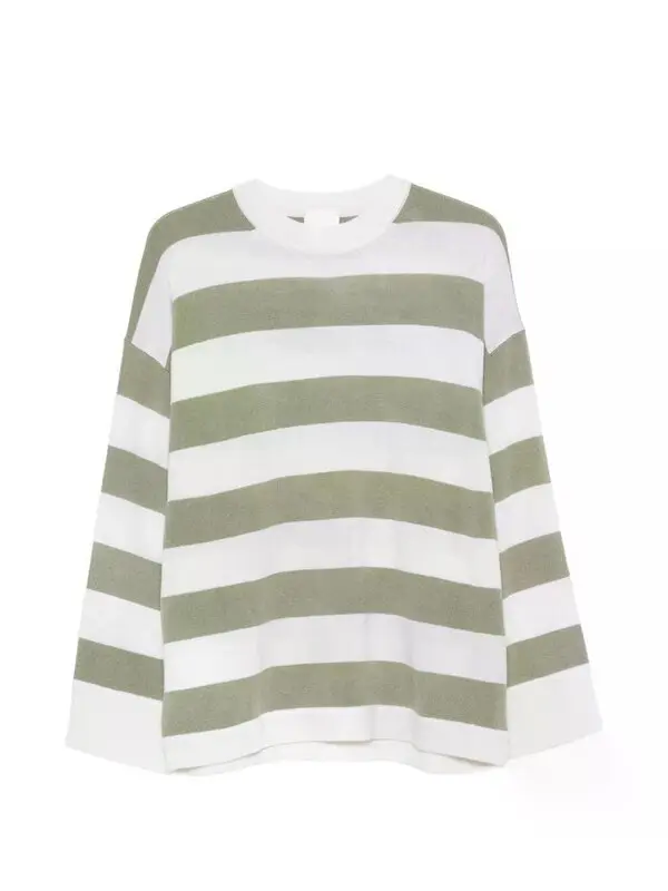ALLUDE Horizontal Stripe Crew Neck Long Sleeve Sweater