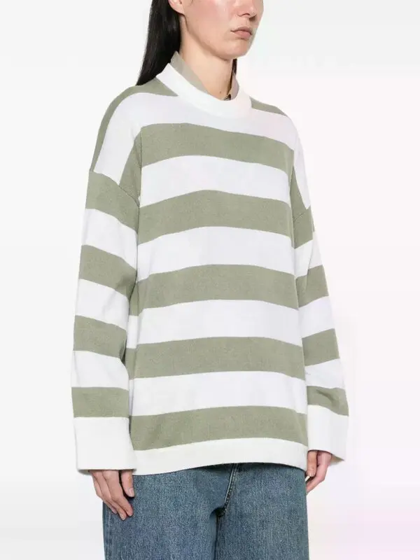 ALLUDE Horizontal Stripe Crew Neck Long Sleeve Sweater