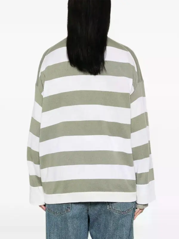 ALLUDE Horizontal Stripe Crew Neck Long Sleeve Sweater