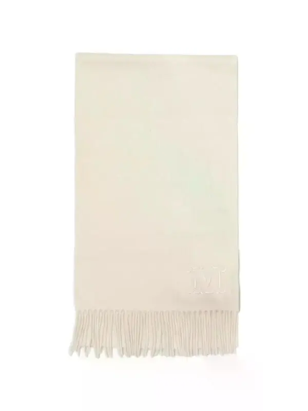 Max Mara Monogram-embroidered Fringed-hem Scarf - Neutrals