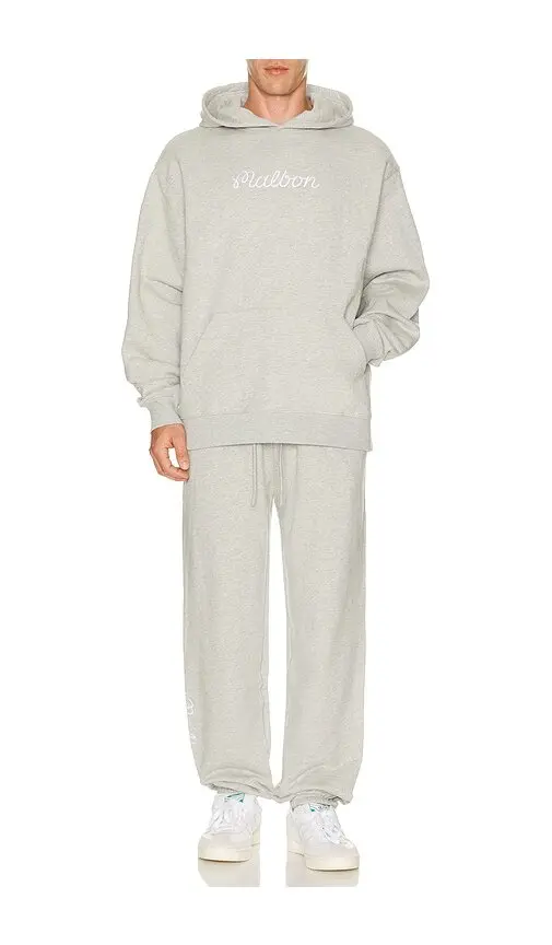 MALBON Embroidered Logo Fleece Hoodie - Grey