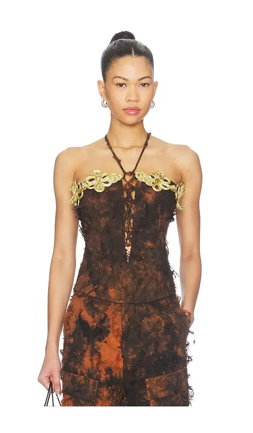 KIM SHUI Halter Neck Corset Top With Rope Detail